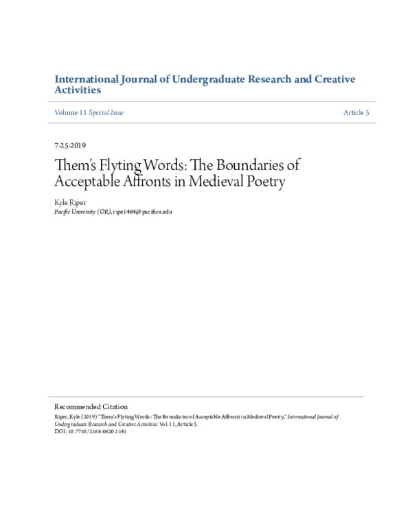 (PDF) Them’s Flyting Words: The Boundaries of Acceptable Affronts in ...