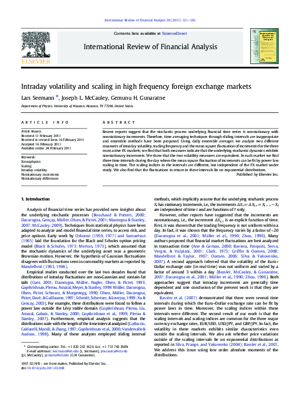 (PDF) Intraday volatility and scaling in high frequency foreign exchange markets
