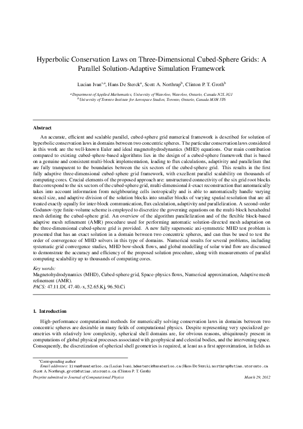 (PDF) Hyperbolic Conservation Laws on Three-Dimensional Cubed-Sphere Grids: A Parallel Solution ...
