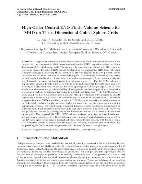 (PDF) High-Order Central ENO Finite-Volume Scheme for MHD on Three-Dimensional Cubed-Sphere Grids