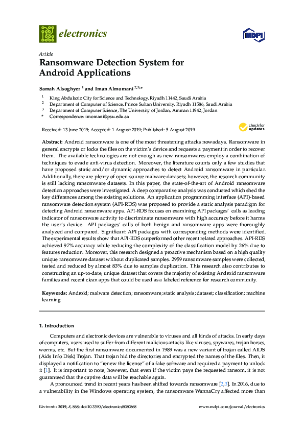 (PDF) Ransomware Detection System for Android Applications