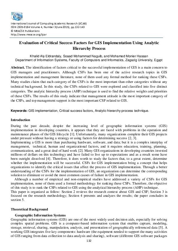 (PDF) Evaluation of Critical Success Factors for GIS Implementation Using Analytic Hierarchy ...