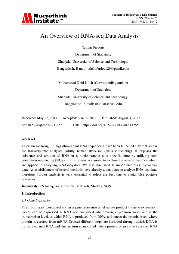 Pdf An Overview Of Rna Seq Data Analysis