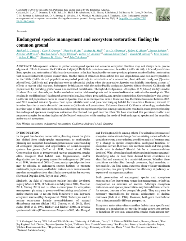 (PDF) Endangered species management and ecosystem restoration: finding ...