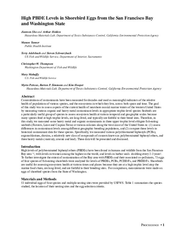 (PDF) High PBDE Levels in Shorebird Eggs from the San Francisco Bay and ...