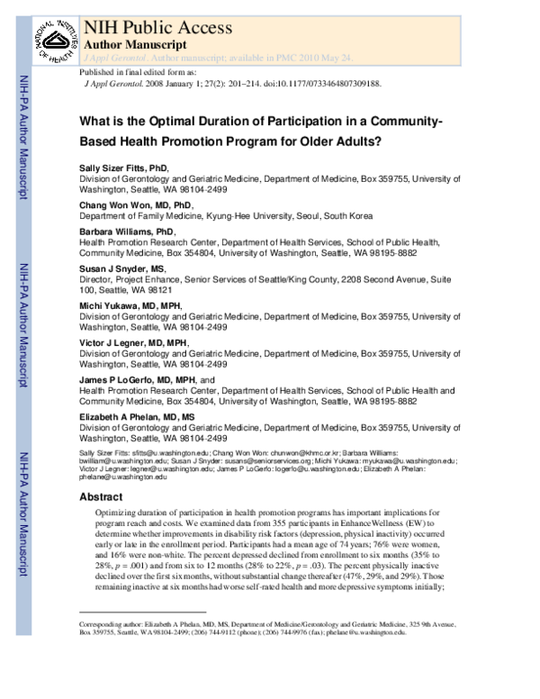 Pdf What Is The Optimal Duration Of Participation In A Community
