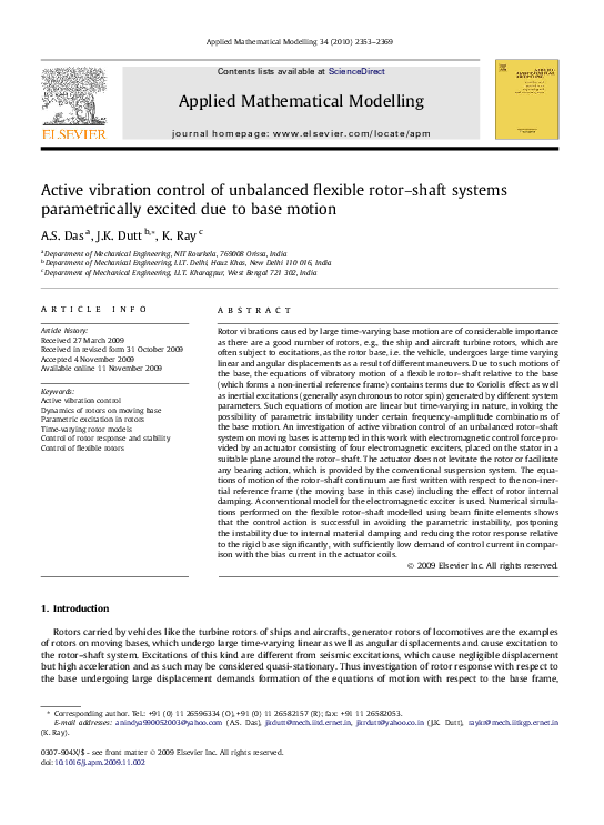 (PDF) Active vibration control of unbalanced flexible rotor–shaft ...