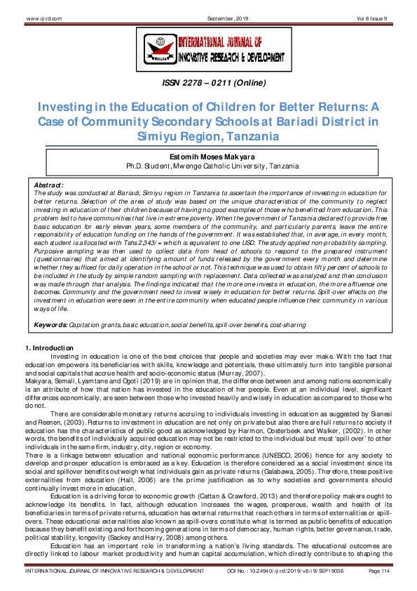 (PDF) Investing in the Education of Children for Better Returns: A Case ...