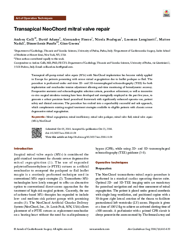 (PDF) Transapical NeoChord mitral valve repair