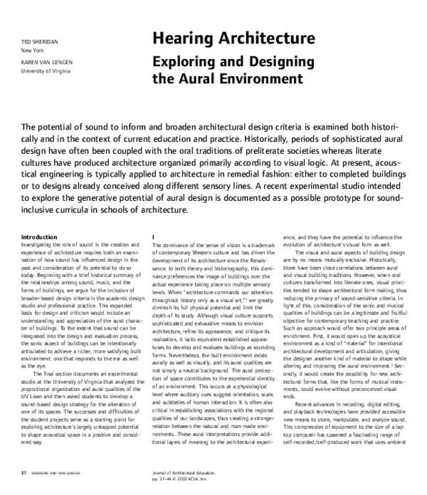 (PDF) Hearing Architecture: Exploring and Designing the Aural Environment