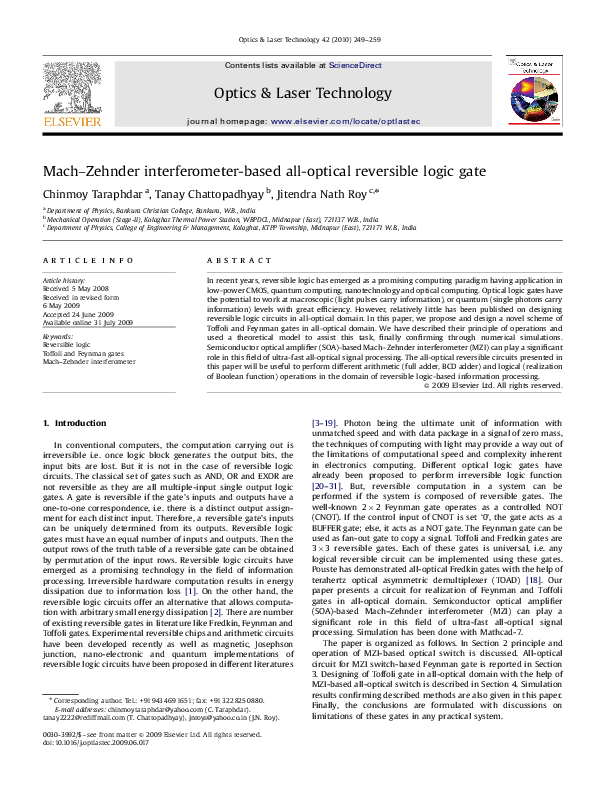 (PDF) Mach–Zehnder interferometer-based all-optical reversible logic gate