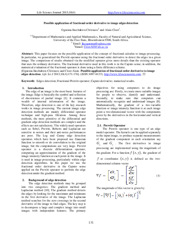 Pdf Possible Applications Of Fractional Order Derivative To Image