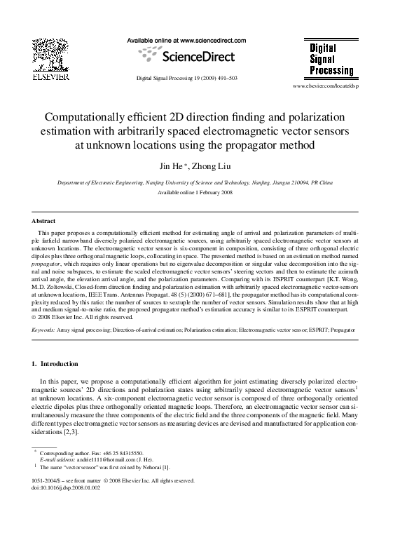 (PDF) Computationally efficient 2D direction finding and polarization estimation with ...