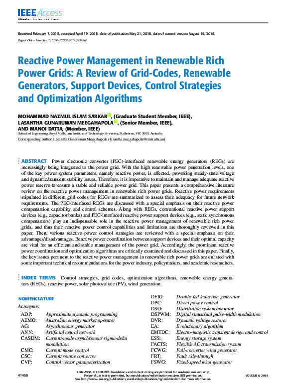 (PDF) Reactive Power Management in Renewable Rich Power Grids: A Review of Grid-Codes, Renewable ...