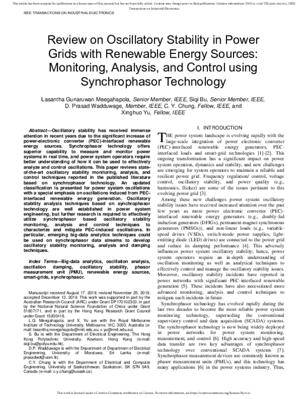 (PDF) Review on Oscillatory Stability in Power Grids with Renewable Energy Sources: Monitoring ...
