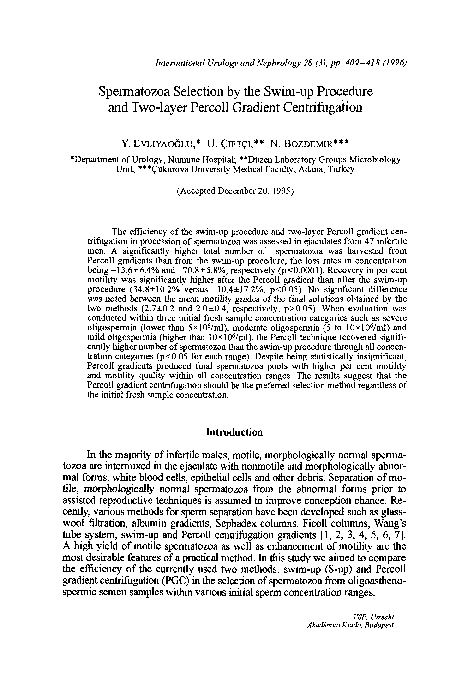 (PDF) Spermatozoa selection by the swim-up procedure and two-layer ...