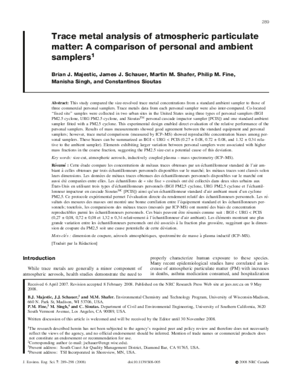 (PDF) Trace metal analysis of atmospheric particulate matter: A ...