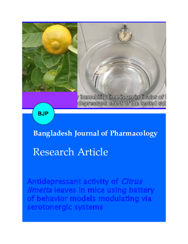 (PDF) Antidepressant activity of Citrus limetta leaves in mice using ...