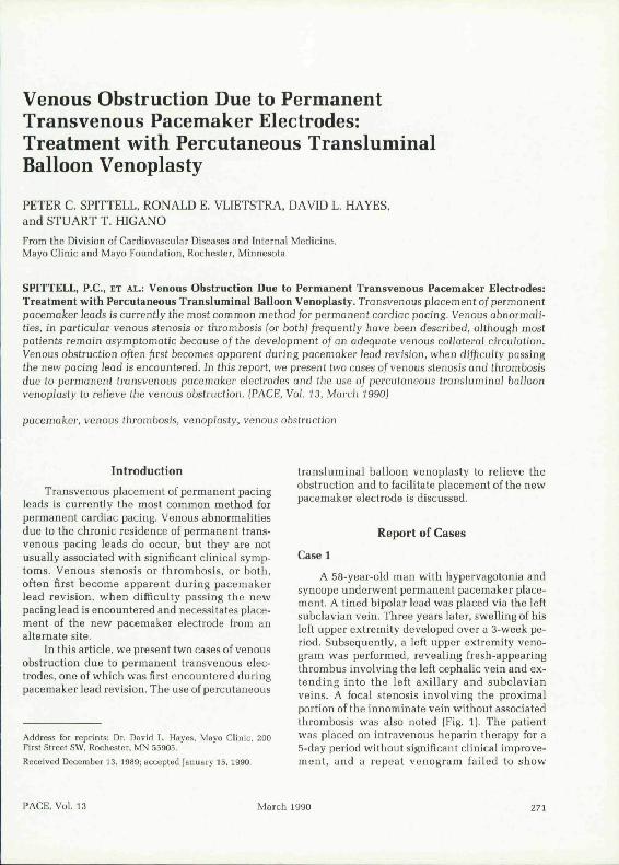 (PDF) Venous Obstruction Due to Permanent Transvenous Pacemaker ...