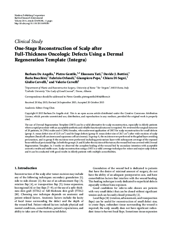 Pdf One Stage Reconstruction Of Scalp After Full Thickness Oncologic Defects Using A Dermal