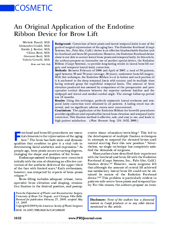 (PDF) An Original Application of the Endotine Ribbon Device for Brow Lift