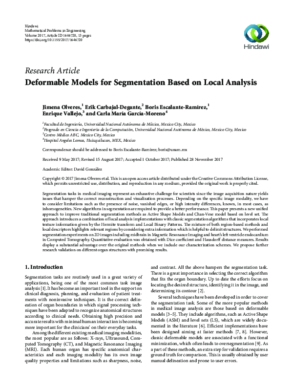(PDF) Deformable Models for Segmentation Based on Local Analysis