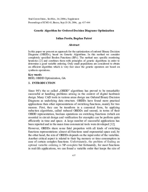(PDF) Genetic Algorithm for Ordered Decision Diagrams Optimization
