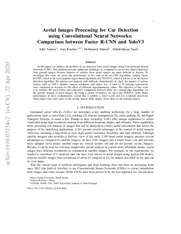 Pdf Aerial Images Processing For Car Detection Using Convolutional Neural Networks Comparison