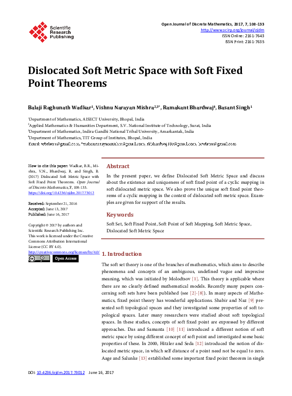 (PDF) Dislocated Soft Metric Space with Soft Fixed Point Theorems