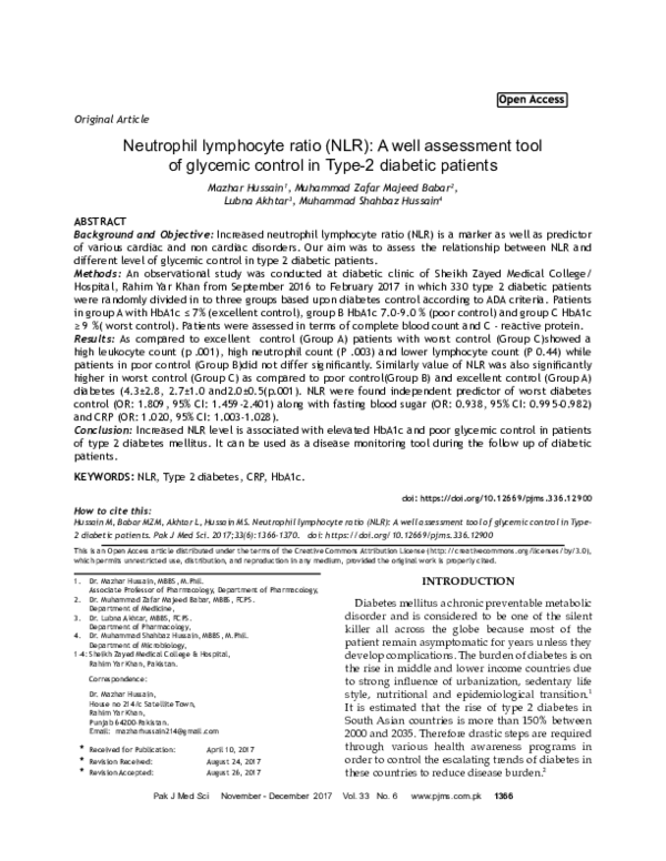 (PDF) Neutrophil lymphocyte ratio (NLR): A well assessment tool of ...