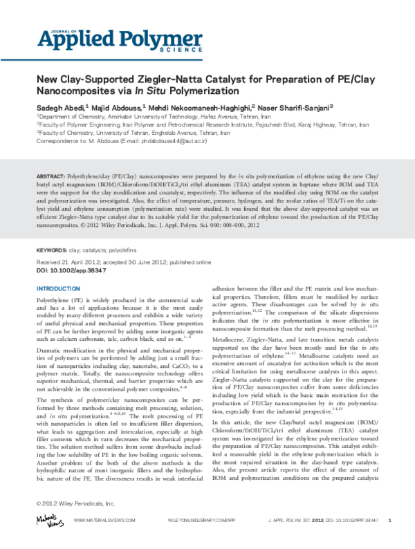 (PDF) New clay-supported Ziegler-Natta catalyst for preparation of PE ...
