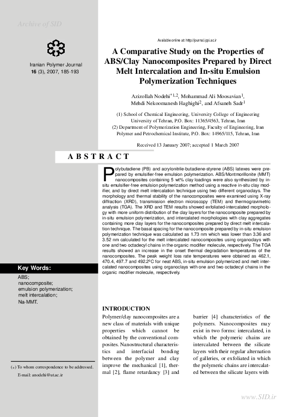 (PDF) A comparative study on the properties of ABS/clay nanocomposites ...