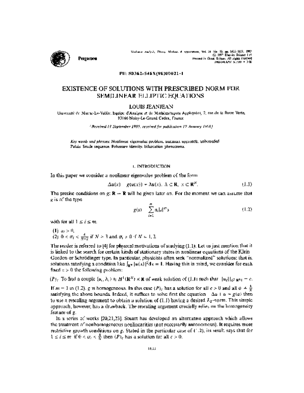 (PDF) Existence of solutions with prescribed norm for semilinear elliptic equations
