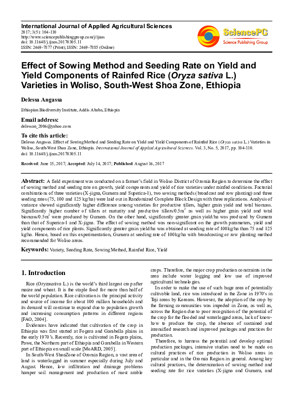 Pdf Effect Of Sowing Method And Seeding Rate On Yield And Yield