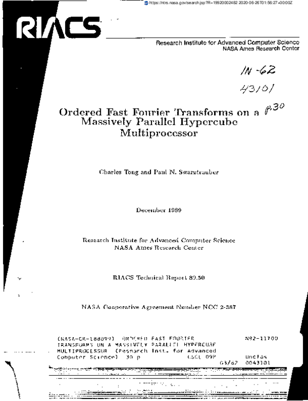(PDF) Ordered fast fourier transforms on a massively parallel hypercube multiprocessor