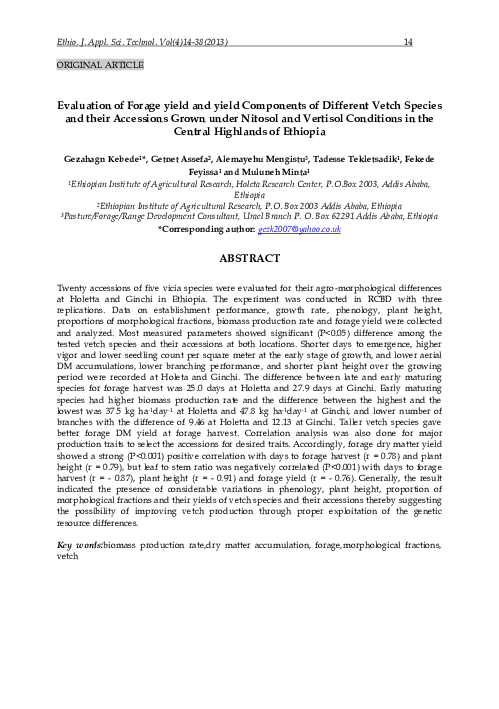 (PDF) Evaluation of Forage yield and yield Components of Different Vetch Species and their ...