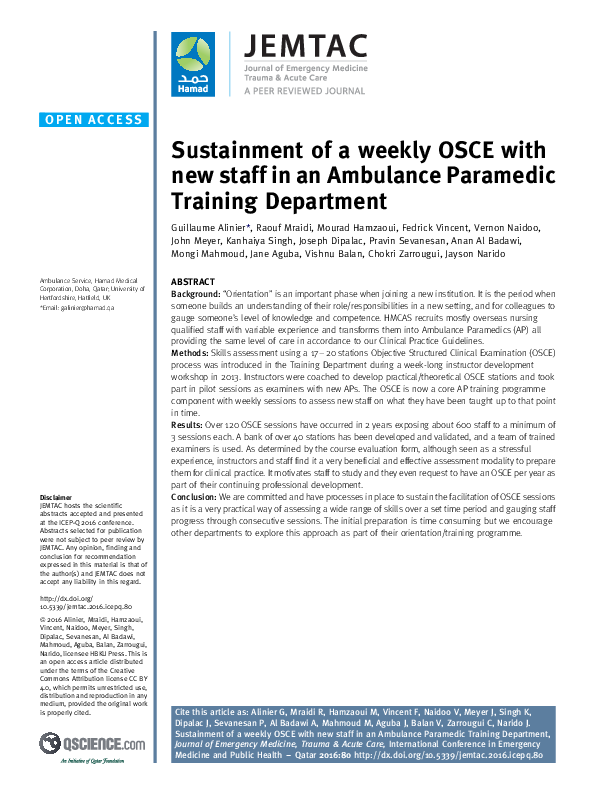 (PDF) Sustainment of a weekly OSCE with new staff in an Ambulance ...