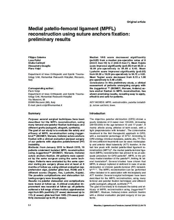 (PDF) Medial patello-femoral ligament (MPFL) reconstruction using ...