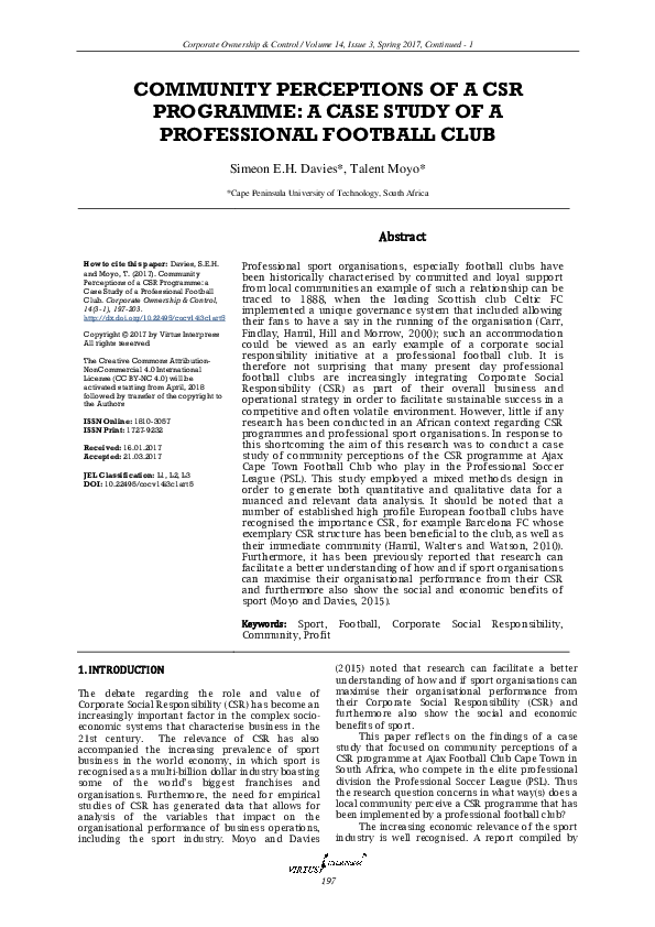 (PDF) Community Perceptions of a CSR Programme: A Case Study of a ...