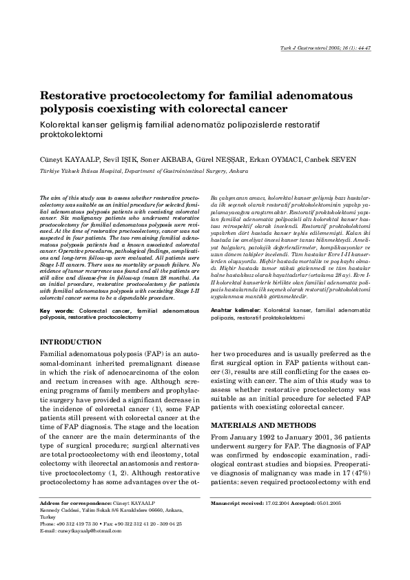 (PDF) Restorative proctocolectomy for familial adenomatous polyposis ...