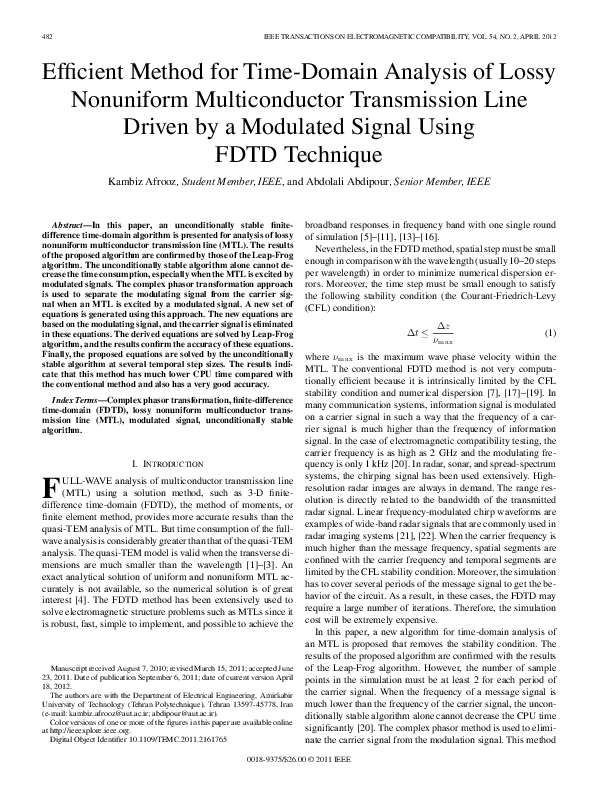 (PDF) Time domain analysis of transmission line using FDTD excited by modulated signal