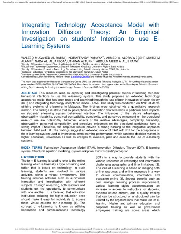 (PDF) Integrating Technology Acceptance Model with Innovation Diffusion ...