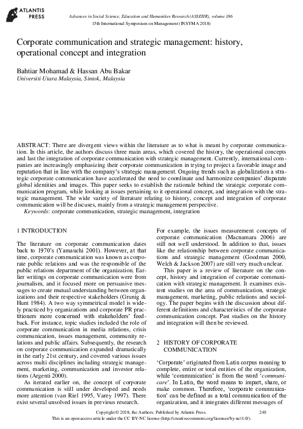 (PDF) Corporate communication and strategic management: history ...