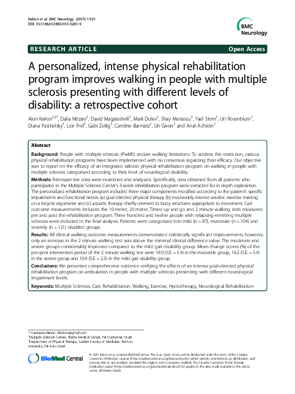 (PDF) A personalized, intense physical rehabilitation program improves ...
