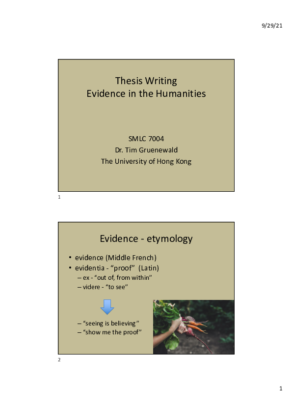 (PDF) Thesis Writing : Evidence in the Humanities