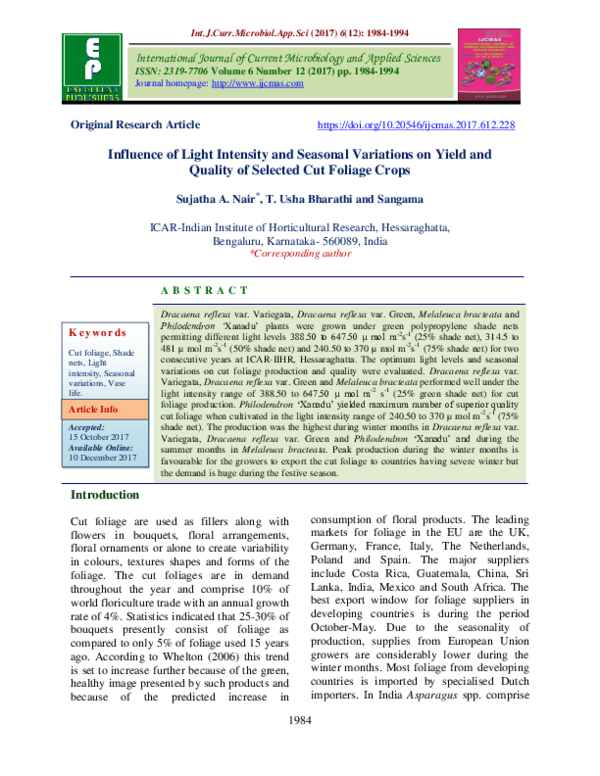 (PDF) Influence of Light Intensity and Seasonal Variations on Yield and ...