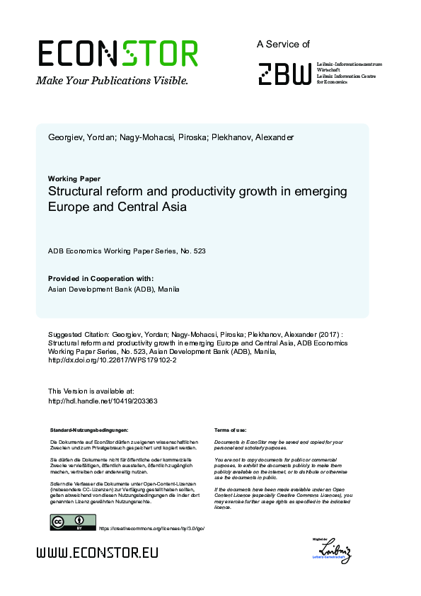(PDF) Structural Reform and Productivity Growth in Emerging Europe and ...