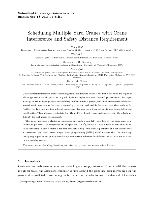 (PDF) Scheduling Multiple Yard Cranes with Crane Interference and Safety Distance Requirement