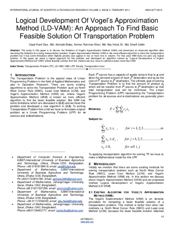 (PDF) Logical Development of Vogel’s Approximation Method (LD-VAM): An Approach to Find Basic ...