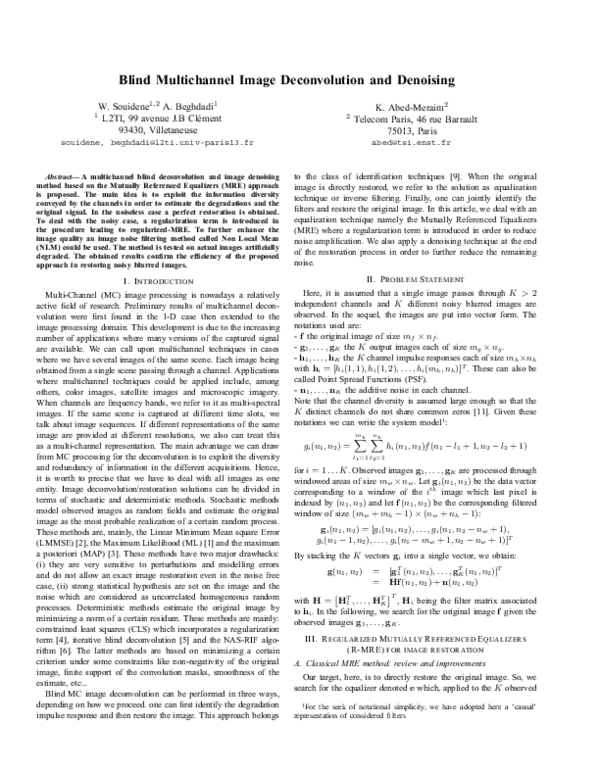 (PDF) Blind Multichannel Image Deconvolution and Denoising